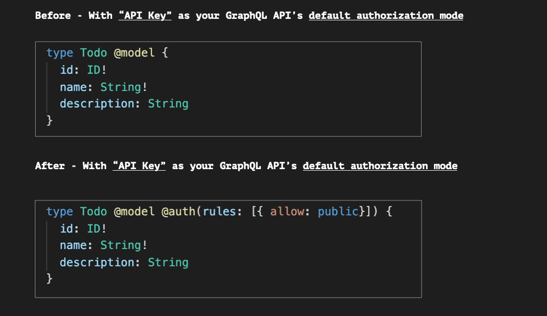 Screenshot visually showing the default authorization mode migration